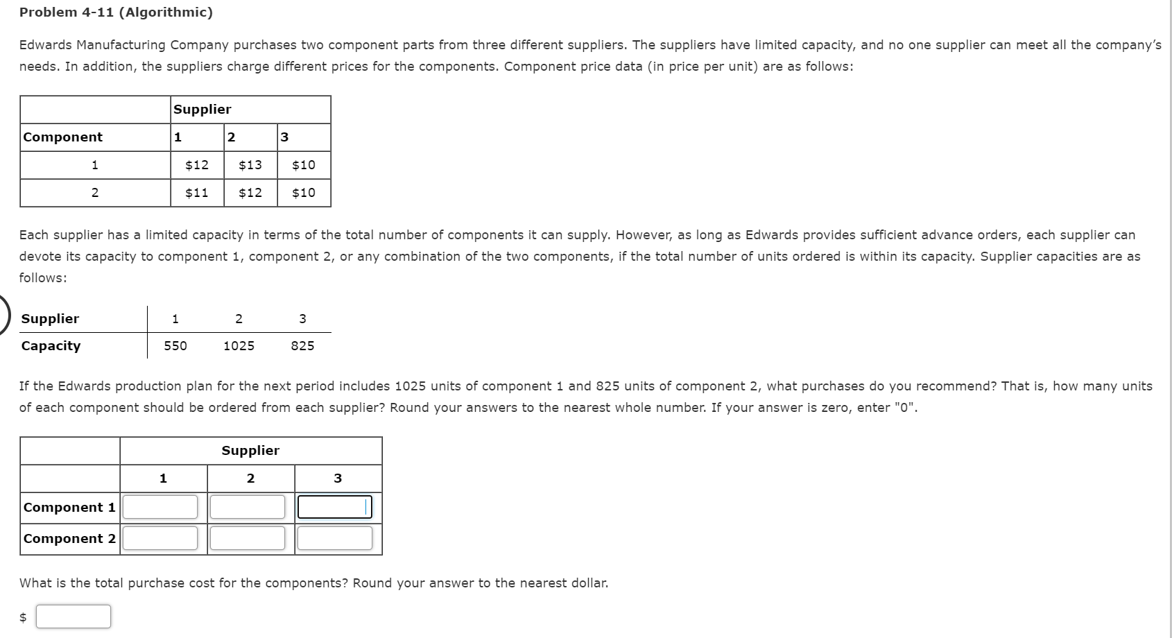 Solved Problem 4-11 (Algorithmic) Edwards Manufacturing | Chegg.com