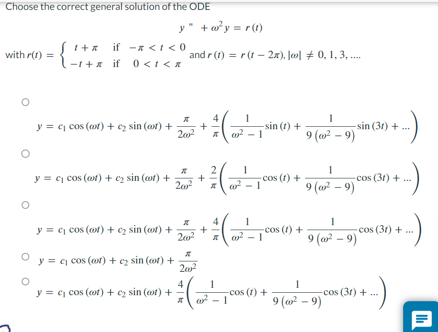 Solved Choose the correct general solution of the ODE | Chegg.com