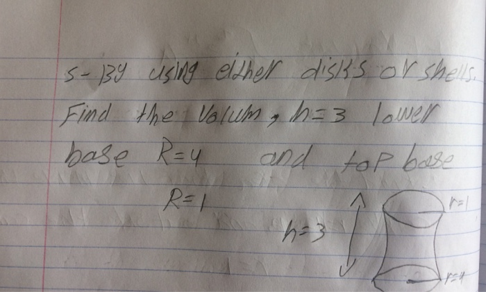 Solved By using either disks or shells. Find the volume, h = | Chegg.com
