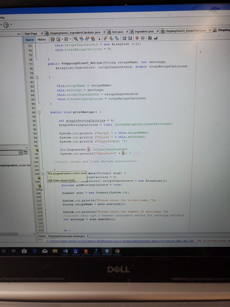 S teppingStone5_RecipeTest.java Start Page x Source | Chegg.com