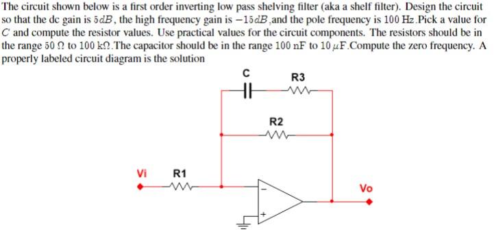 Solved The circuit shown below is a first order inverting | Chegg.com