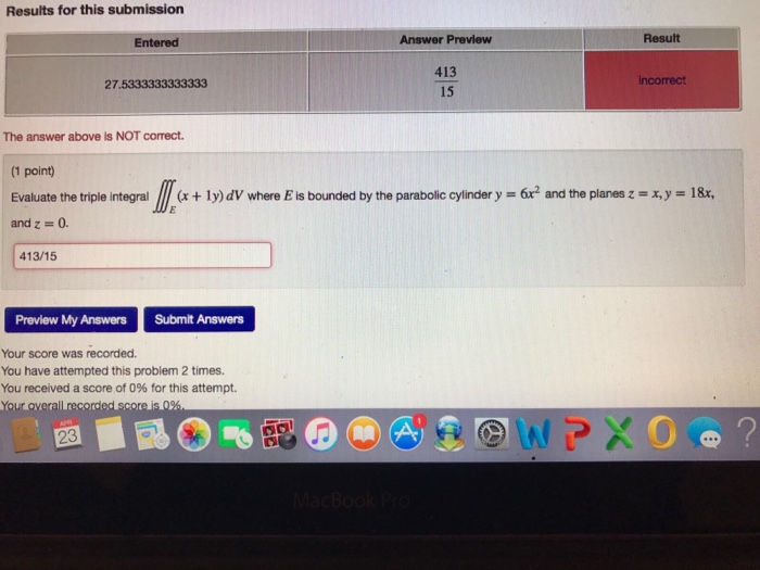 Solved Results for this submission Entered Answer Preview | Chegg.com