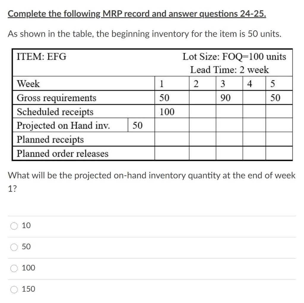 Solved Complete the following MRP record and answer | Chegg.com