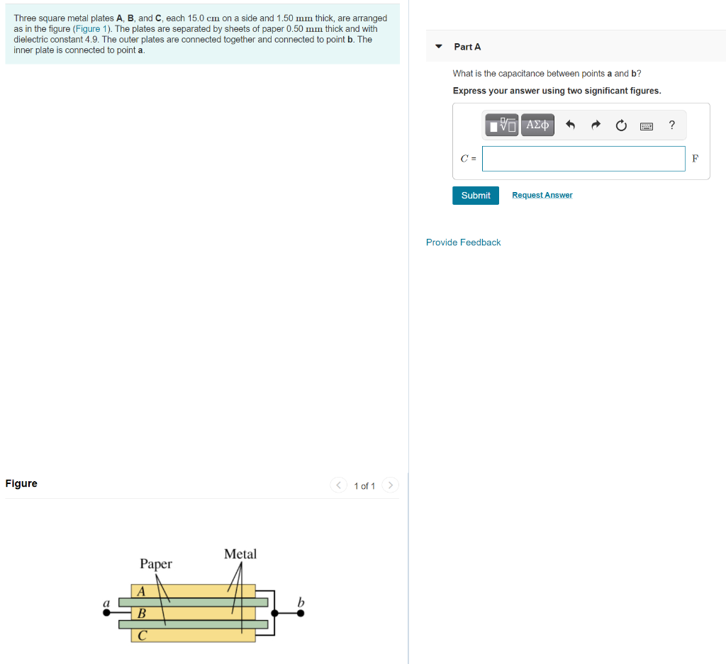 Solved Three square metal plates A, B, and C, each 15.0 cm | Chegg.com