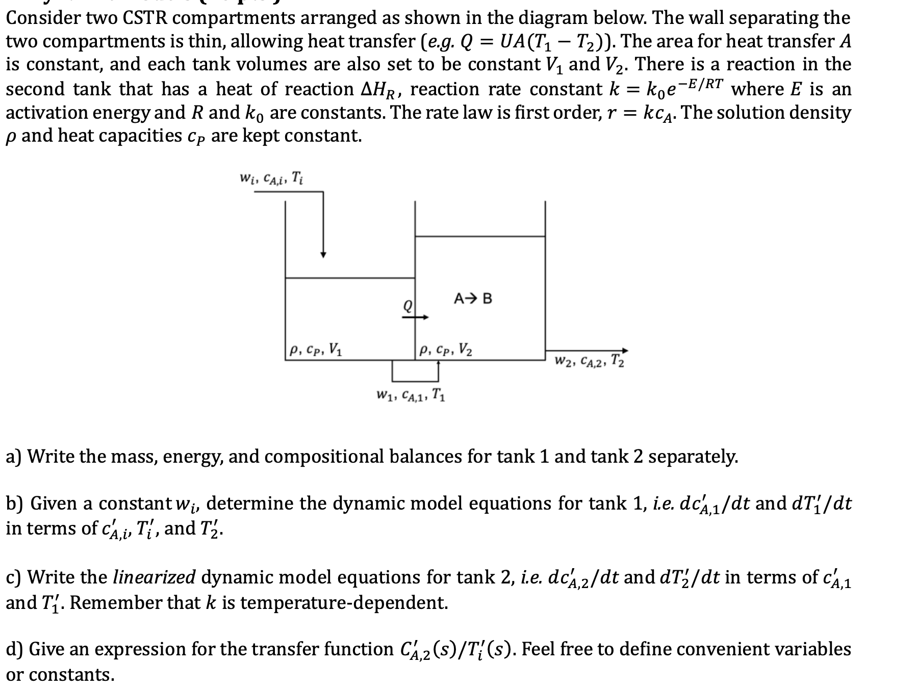 Solved Consider two CSTR compartments arranged as shown in | Chegg.com