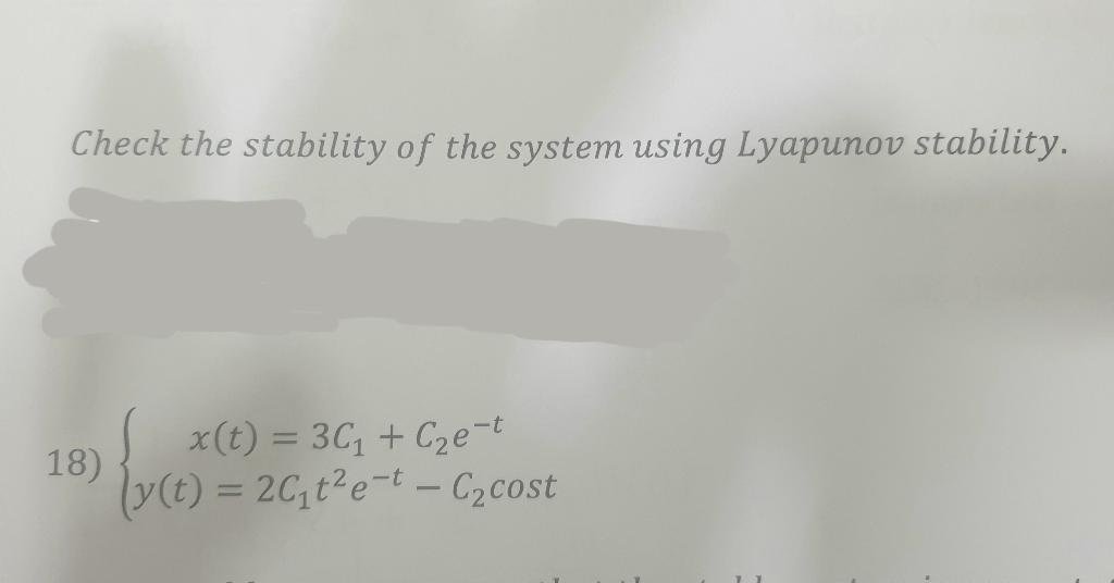 Solved Check the stability of the system using Lyapunov | Chegg.com