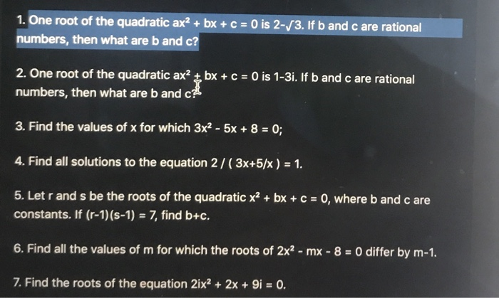 Solved 1. One root of the quadratic ax2 + bx + c 0 is 2-3. | Chegg.com