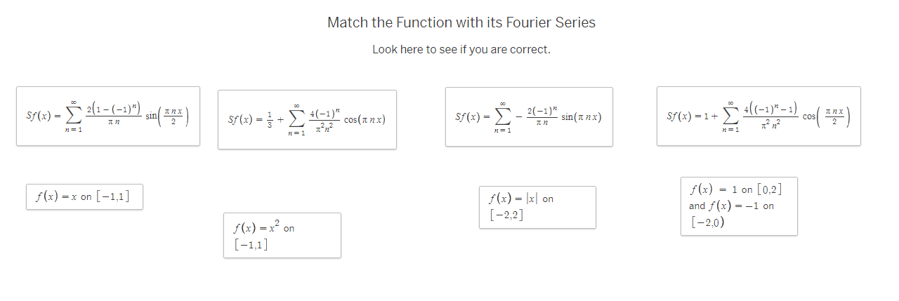 Match the Function with its Fourier Series Look here | Chegg.com