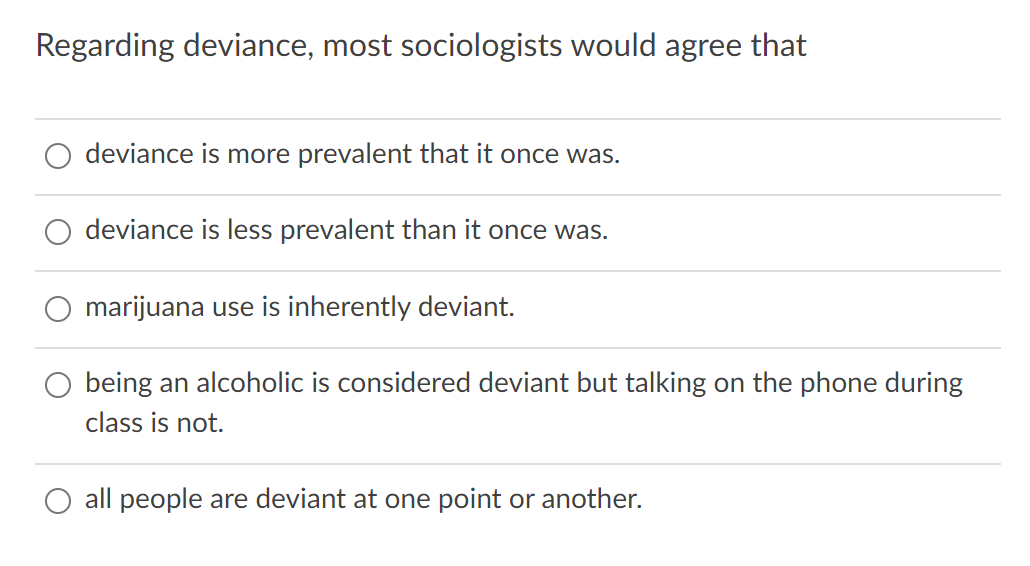 Solved Regarding deviance, most sociologists would agree | Chegg.com