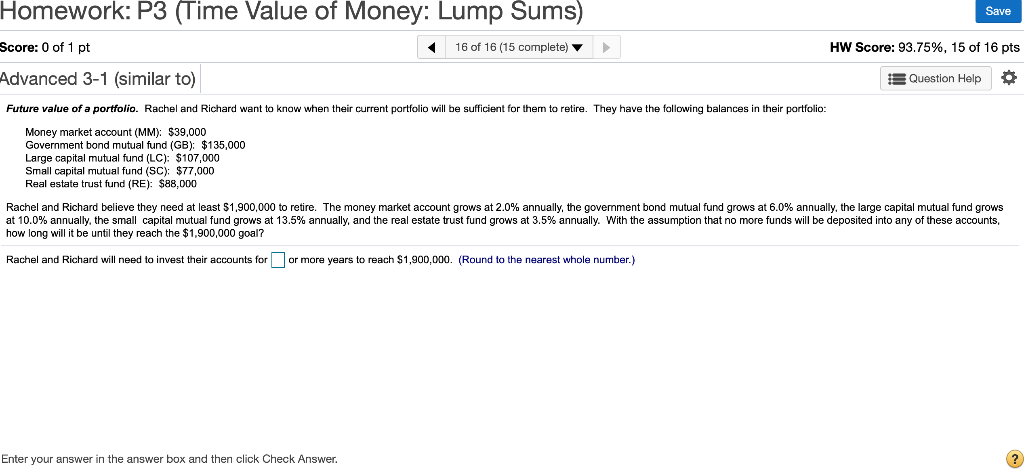 Solved Save Homework: P3 (Time Value of Money: Lump Sums) | Chegg.com