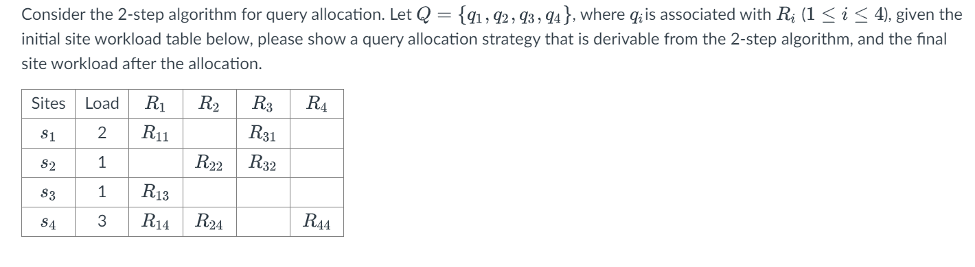 Solved Consider the 2-step algorithm for query allocation. | Chegg.com