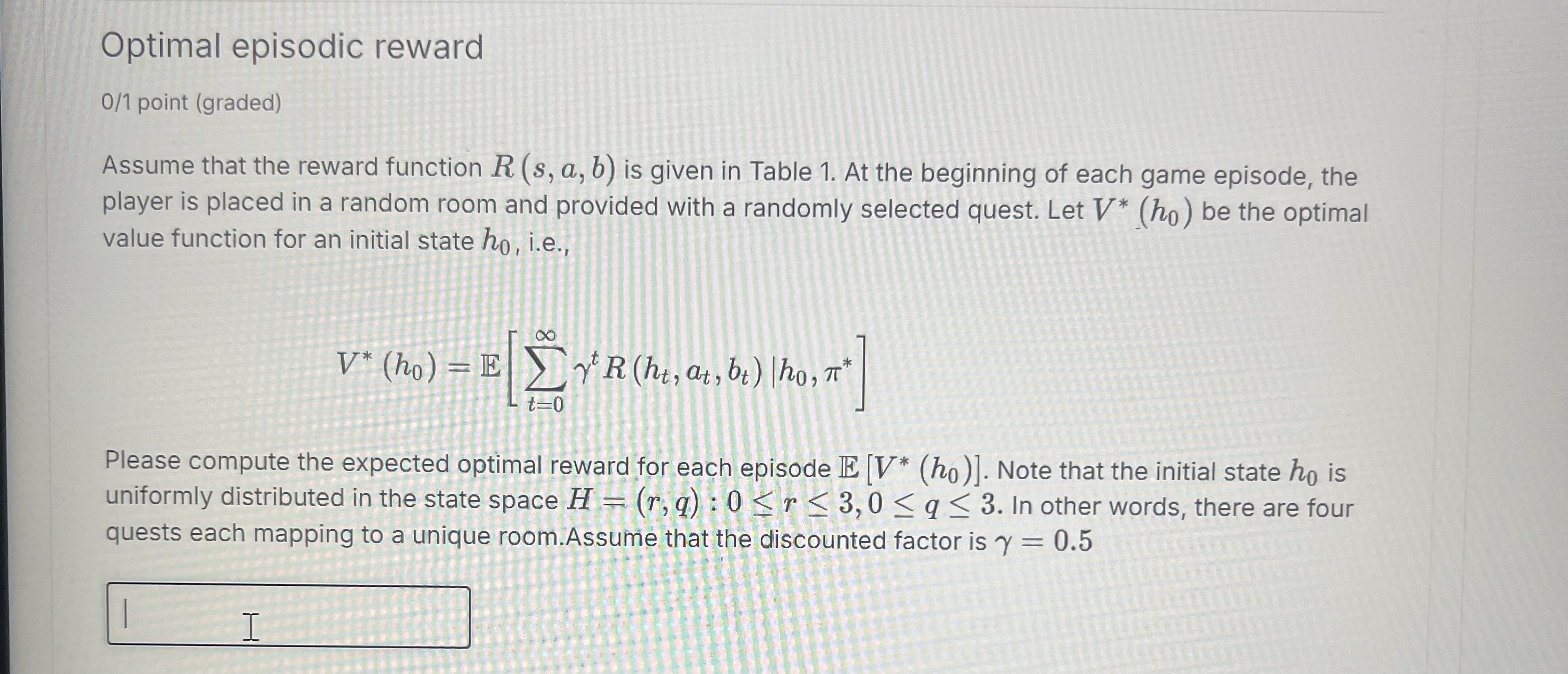 Solved Optimal episodic reward01 ﻿point (graded)Assume that | Chegg.com