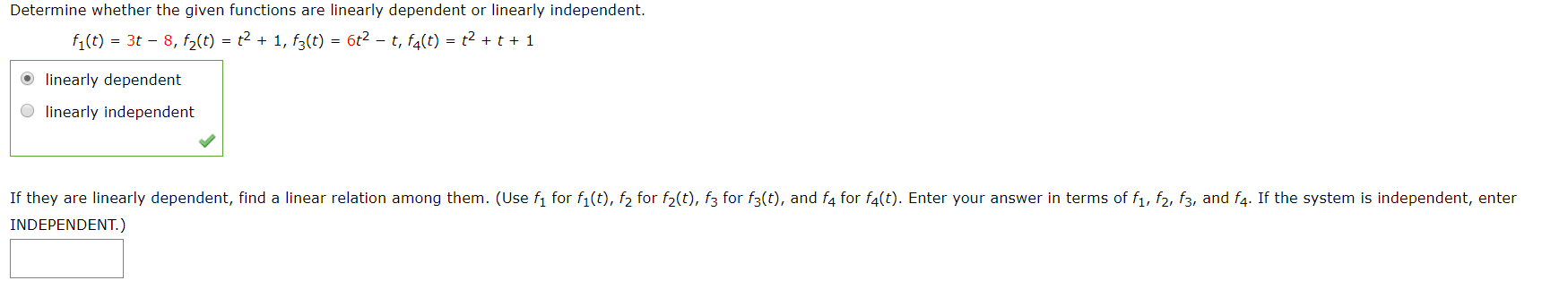 Solved Determine whether the given functions are linearly | Chegg.com