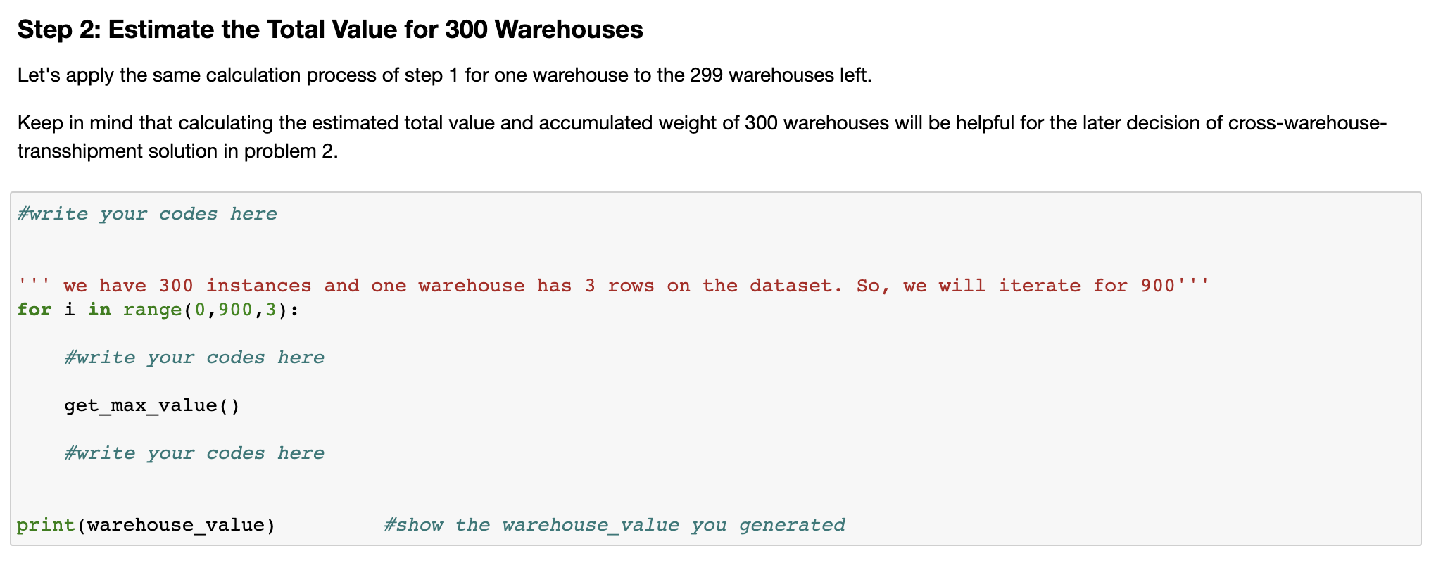 Problem1: The Estimated Value for Each Warehouse Note | Chegg.com