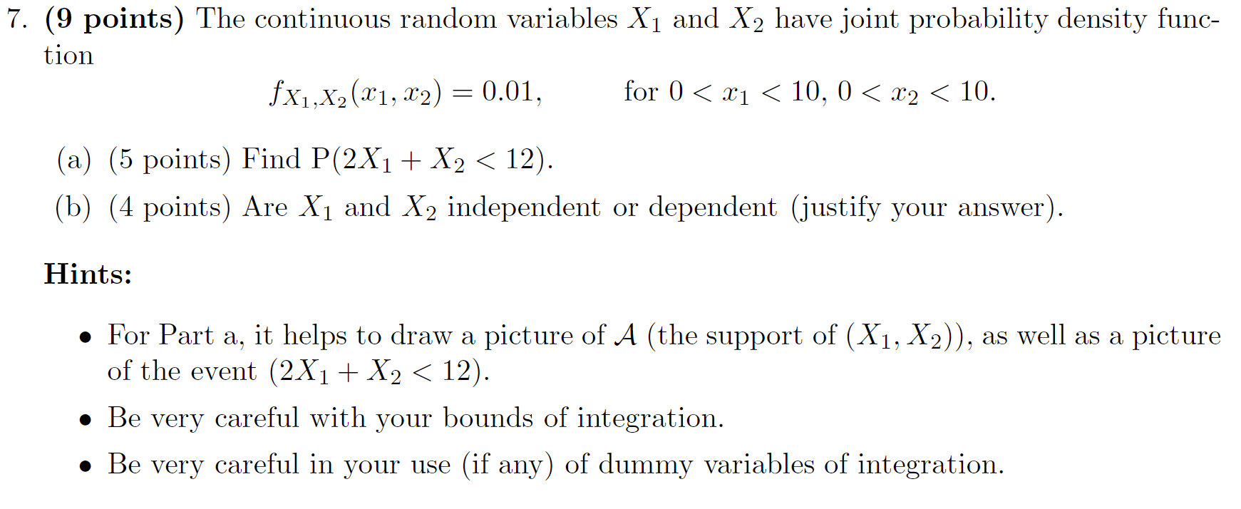 Solved 7. (9 points) The continuous random variables X1 and | Chegg.com