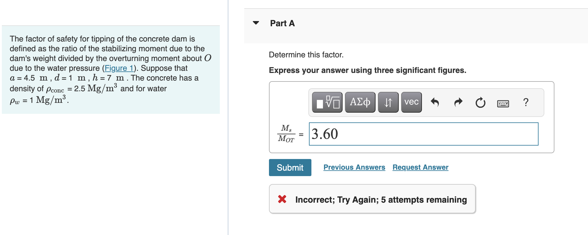 Solved Figure 1 of 1The factor of safety for tipping of the | Chegg.com