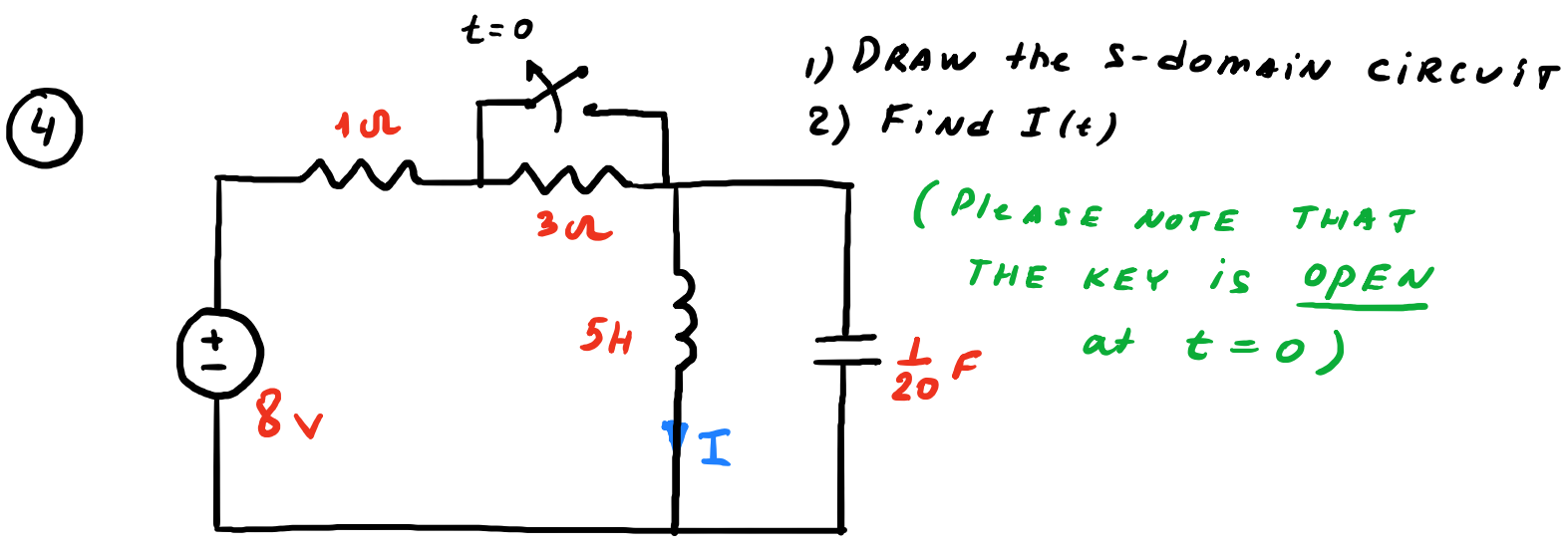 Solved 1) Draw the s-domain circuit 2) Find I(t) (Please | Chegg.com