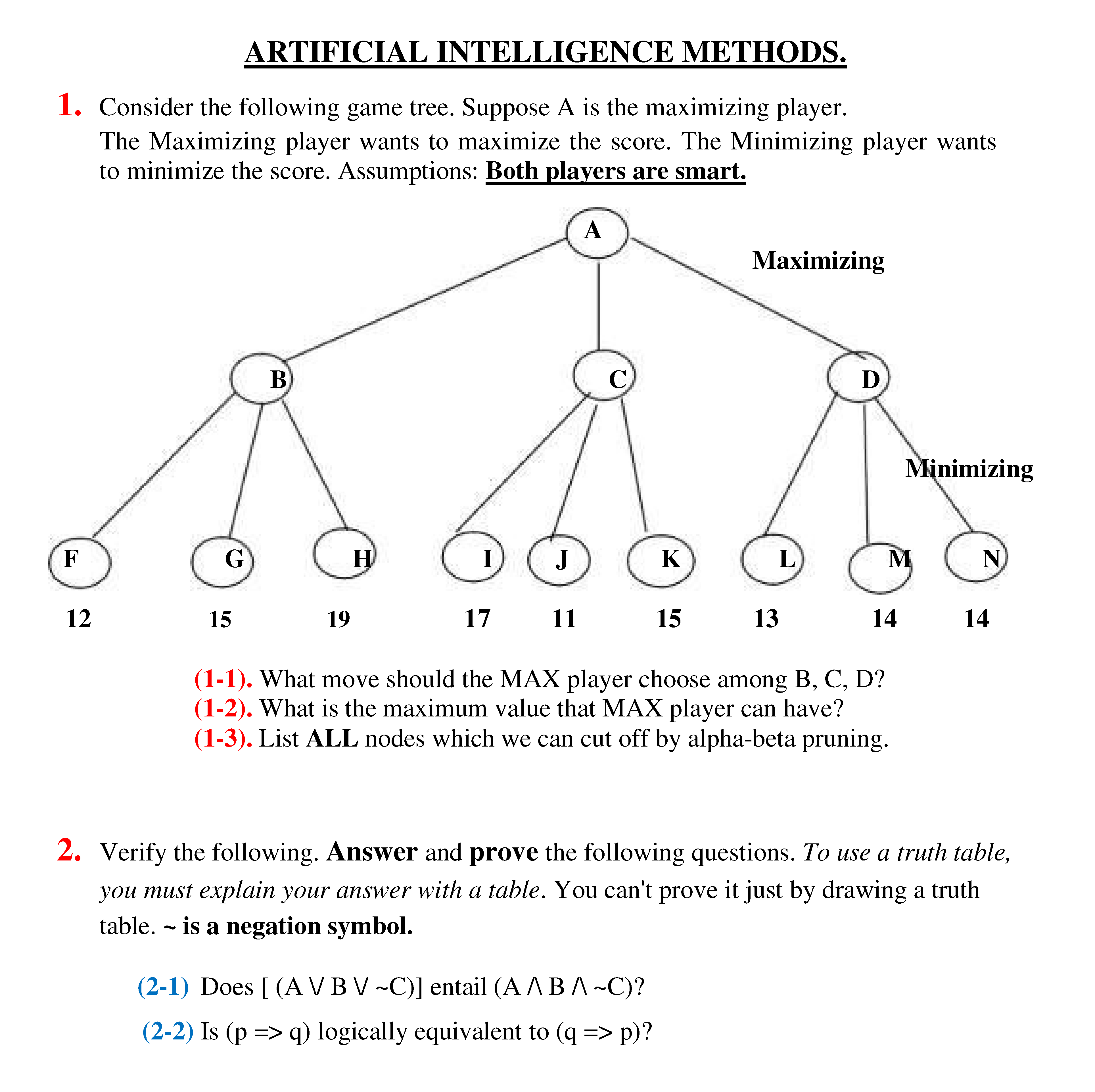 Solved 1. Consider the following game tree. Suppose A is the | Chegg.com
