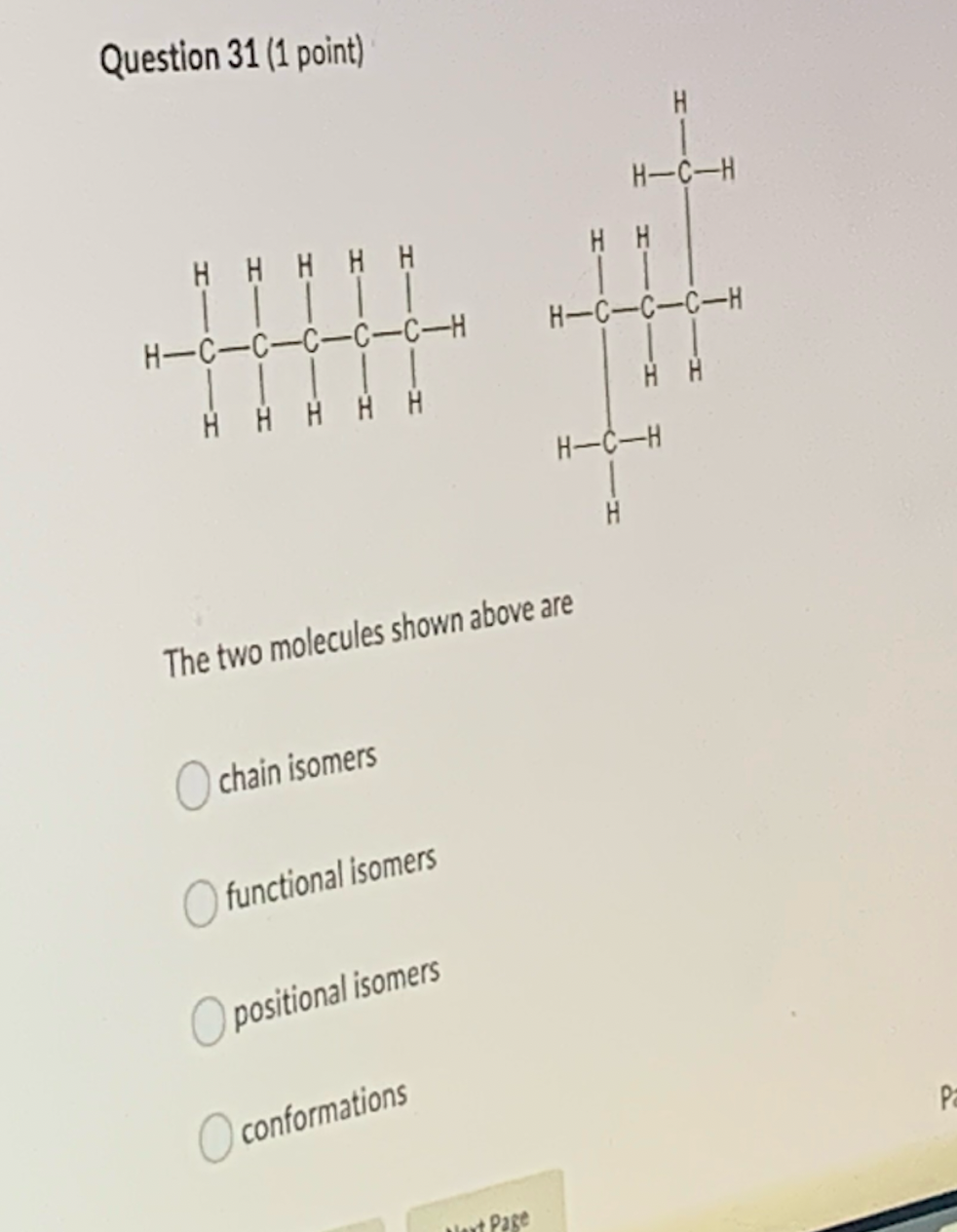 Solved Question 31 (1 point) H H-C-H HH H H H H H H-C-C-C-H | Chegg.com