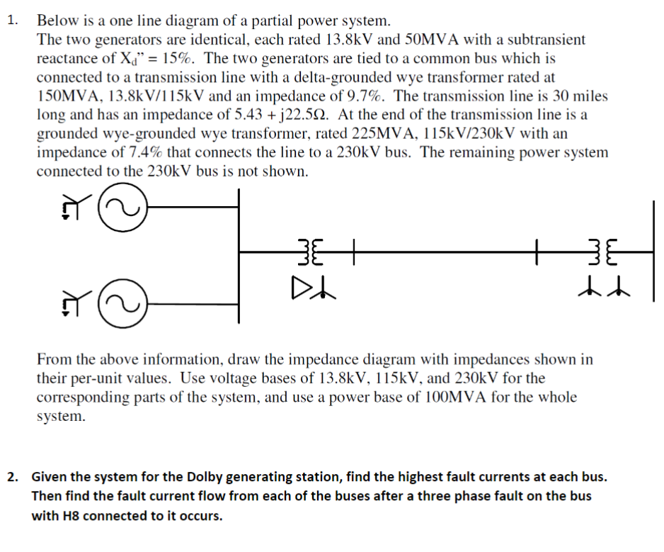 Solved 1. Below is a one line diagram of a partial power | Chegg.com