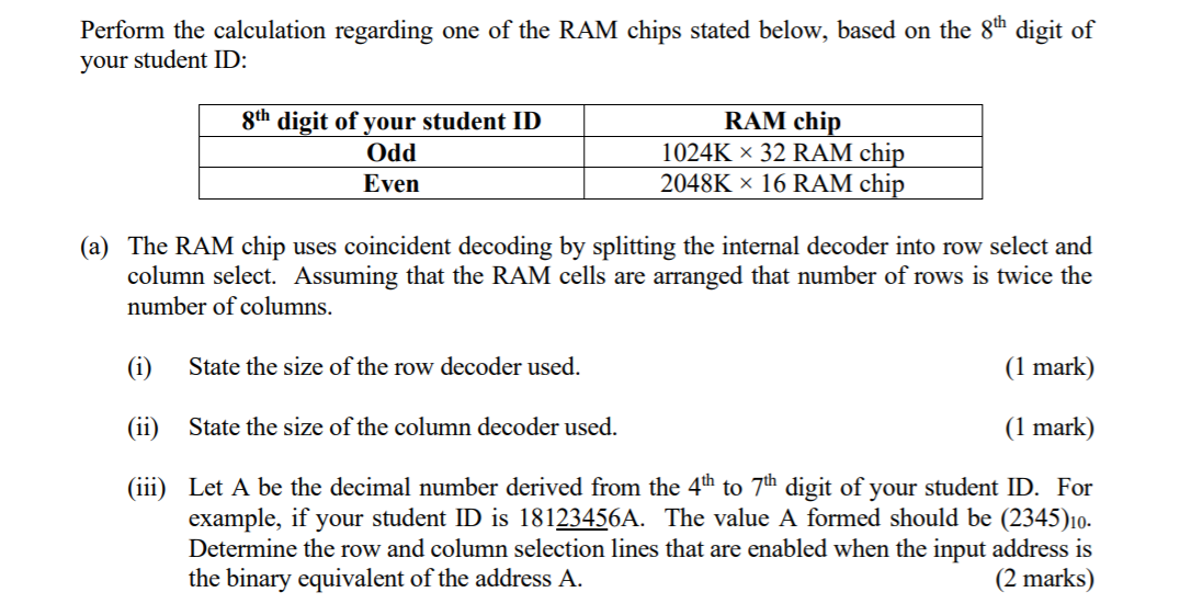 Solved Perform the calculation regarding one of the RAM | Chegg.com