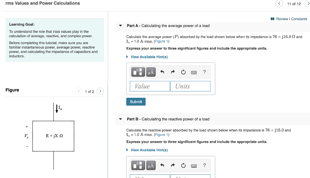 Solved rms Values and Power Calculations 11 of 12 I Review | | Chegg.com