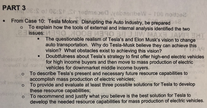 Solved PART 3 From Case 10: Tesla Motors: Disrupting the | Chegg.com