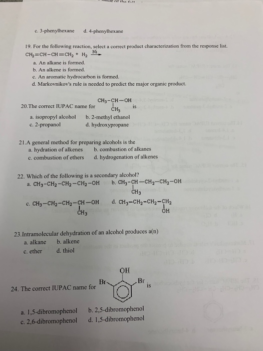 Solved c. 3-phenylhexane d. 4-phenylhexane 19. For the | Chegg.com