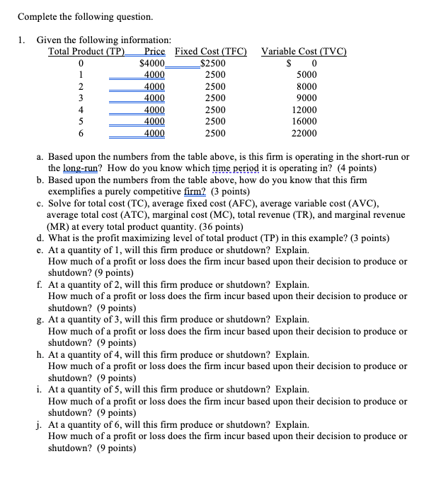 Solved Complete the following question. 1. Siveran tha | Chegg.com