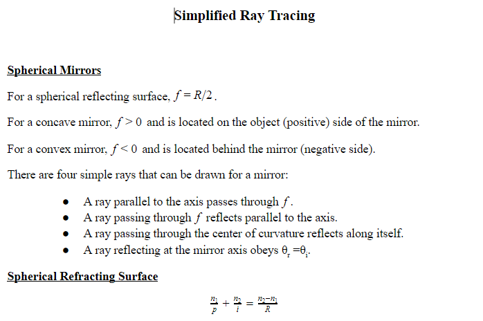 Solved Simplified Ray Tracing Spherical Mirrors For a | Chegg.com