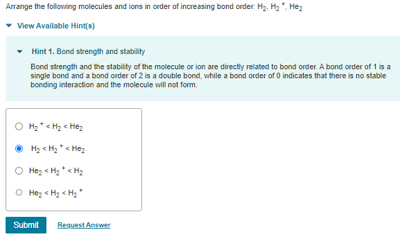 Solved Hint 1. Bond strength and stability Bond strength and | Chegg.com