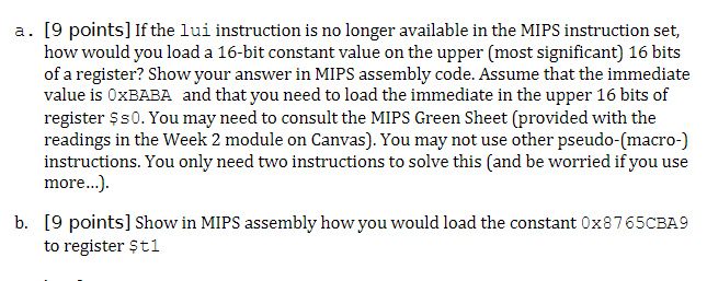 Solved 5. [18 points] The MIPS instruction includes a load | Chegg.com