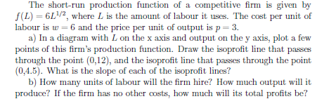 Solved The short-run production function of a competitive | Chegg.com