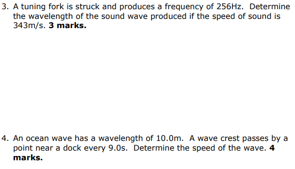 Solved 3. A tuning fork is struck and produces a frequency | Chegg.com