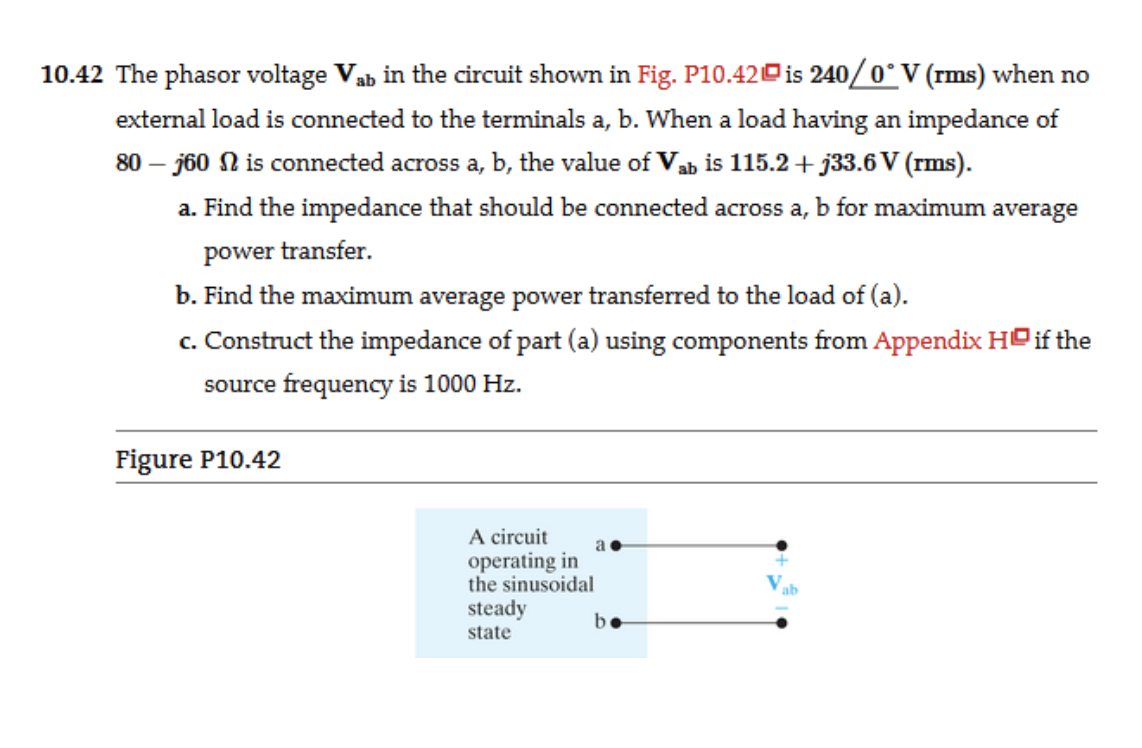 Solved 10.42 The phasor voltage Vab in the circuit shown in | Chegg.com