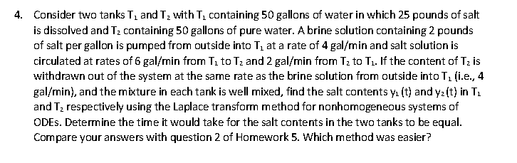 Solved Consider two tanks T1 and T2 with T1 containing 50 | Chegg.com