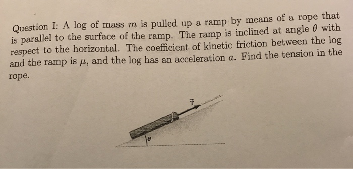 Solved Question I: A log of mass m is pulled up a ramp by | Chegg.com