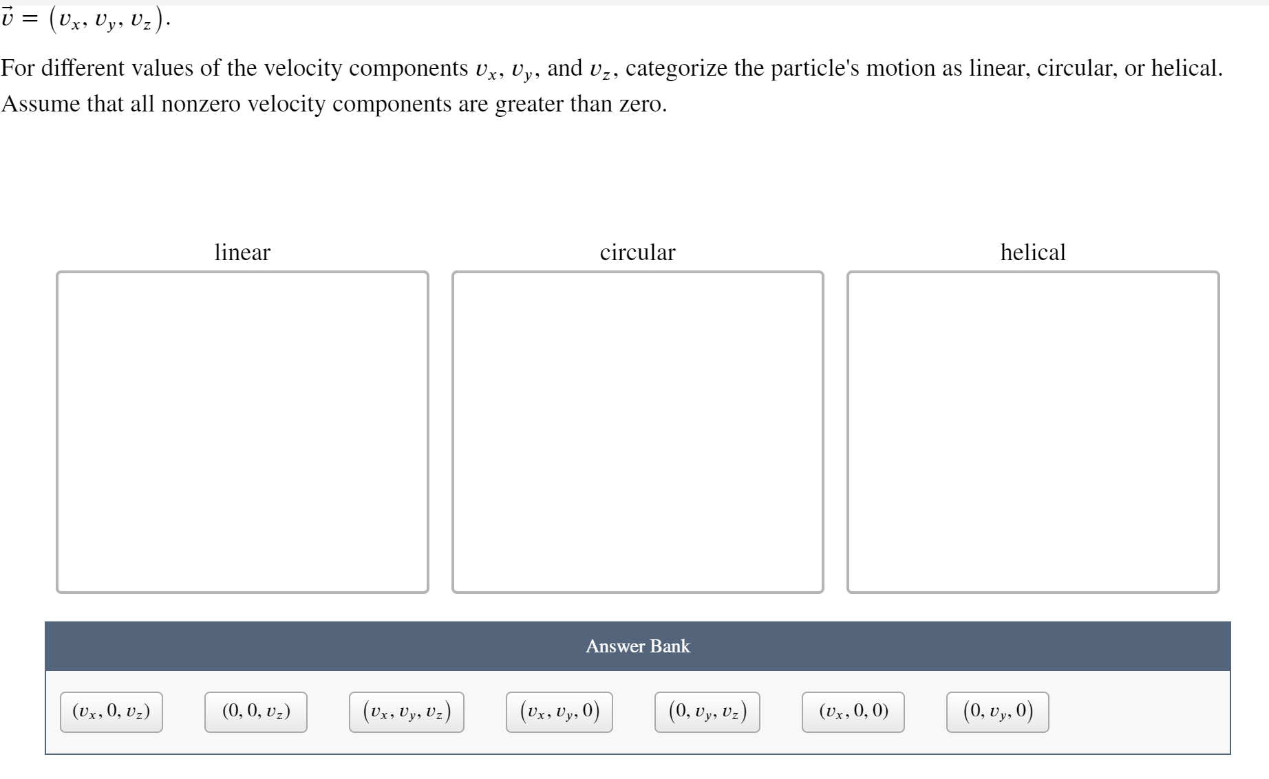 Solved vec(v)=(vx,vy,vz)For different values of ﻿the | Chegg.com