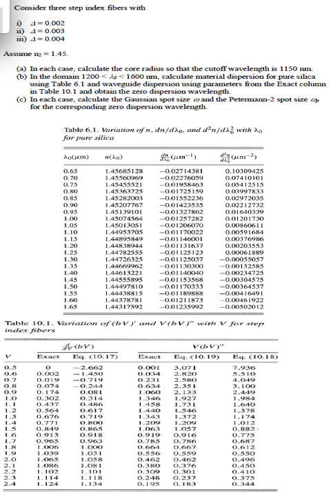 Consider three step index fibers with 1) 0.002 in) | Chegg.com