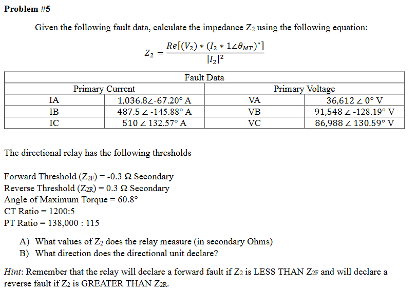 Solved Problem #5Given the following fault data, calculate | Chegg.com
