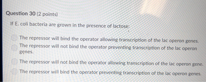 Solved Question 30 (2 points) If E. coli bacteria are grown | Chegg.com
