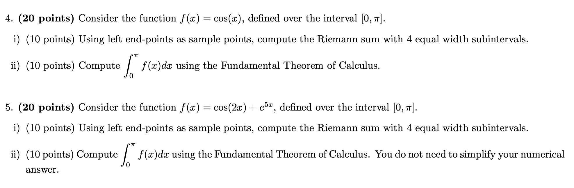 Solved (20 ﻿points) ﻿Consider the function f(x)=cos(x), | Chegg.com