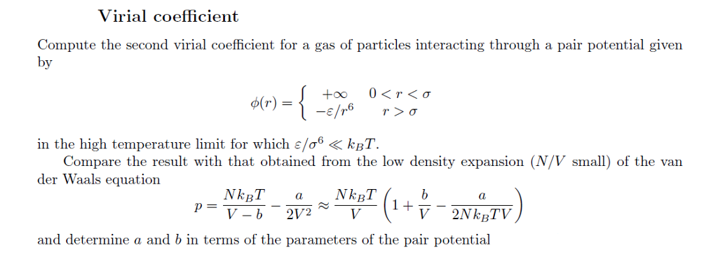 Solved Virial coefficient Compute the second virial | Chegg.com
