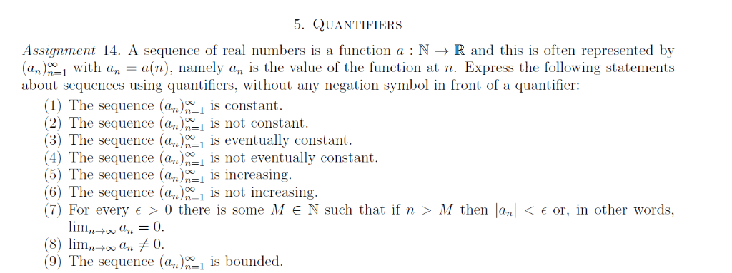 Solved 5 Quantifiers Assignment 14 A Sequence Of Real