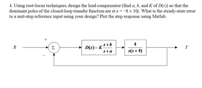 Solved 4. Using root-locus techniques, design the lead | Chegg.com