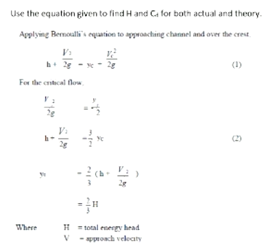 for experiment of flow overt crump weir fill in | Chegg.com