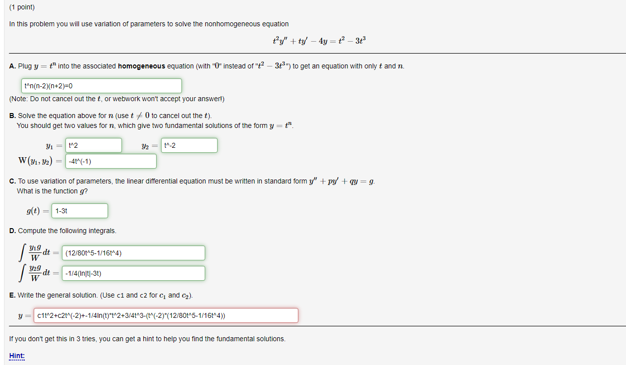 Solved In this problem you will use variation of parameters | Chegg.com