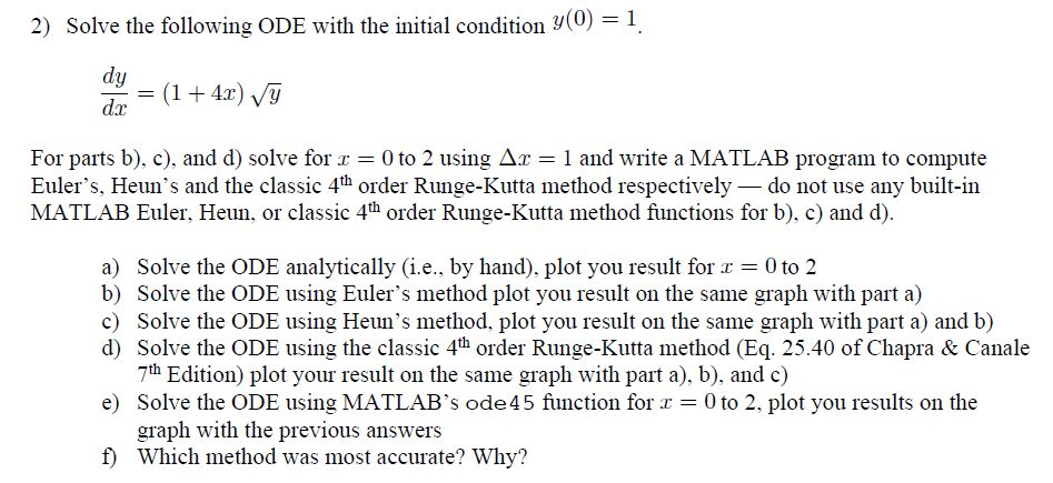 Solved 2) Solve the following ODE with the initial condition | Chegg.com