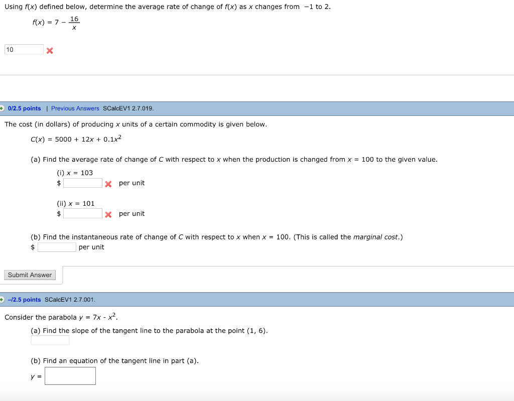 Solved Using f(x) defined below, determine the average rate | Chegg.com