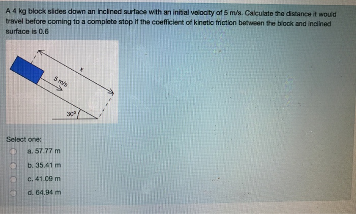 Solved A 4 kg block slides down an inclined surface with an | Chegg.com